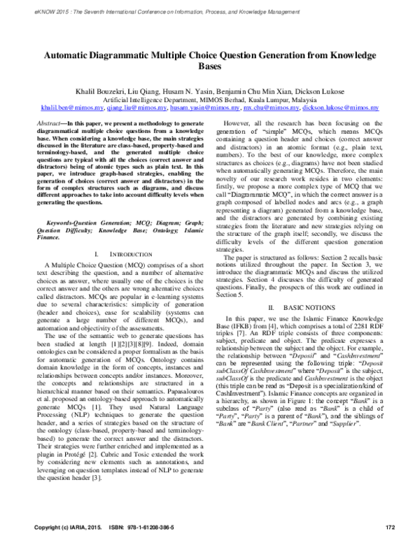 (PDF) Automatic Diagrammatic Multiple Choice Question Generation from Knowledge Bases