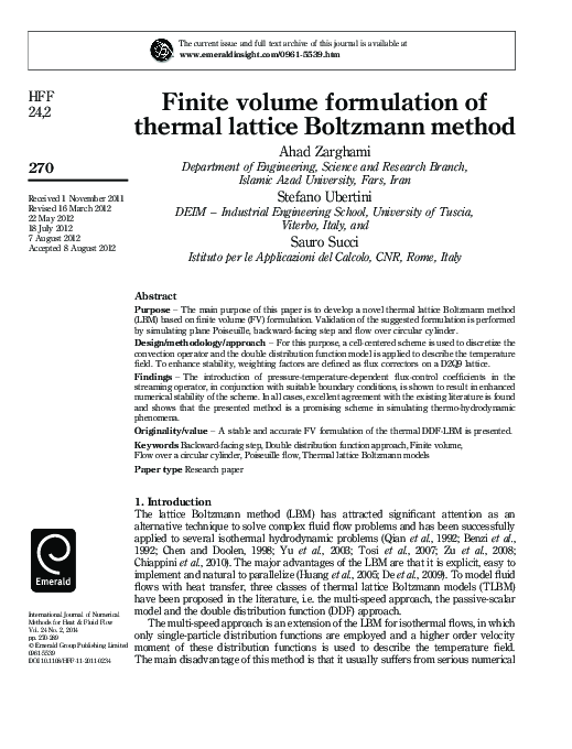 (PDF) Finite volume formulation of thermal lattice Boltzmann method (PDF) Finite volume formulation of thermal lattice Boltzmann method