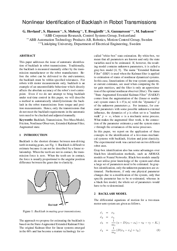 (PDF) Nonlinear identification of backlash in robot transmissions