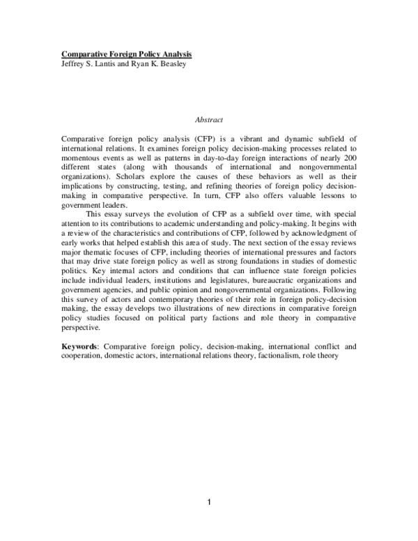 (PDF) Comparative Foreign Policy Analysis