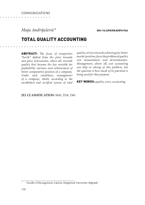 (PDF) Total quality accounting | Maja Andrijasevic - Academia.edu