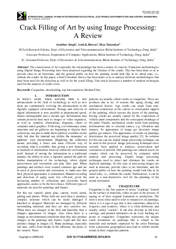 (PDF) Crack Filling of Art by using Image Processing: A Review