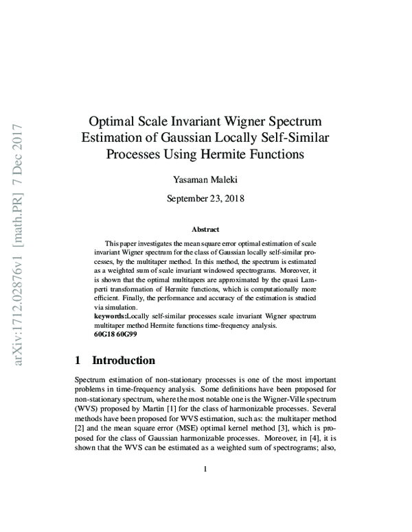 (PDF) Optimal Scale Invariant Wigner Spectrum Estimation of Gaussian Locally Self-Similar ...