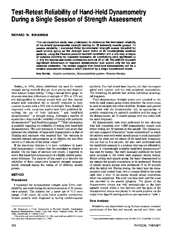 (PDF) Test-retest reliability of hand-held dynamometric strength ...