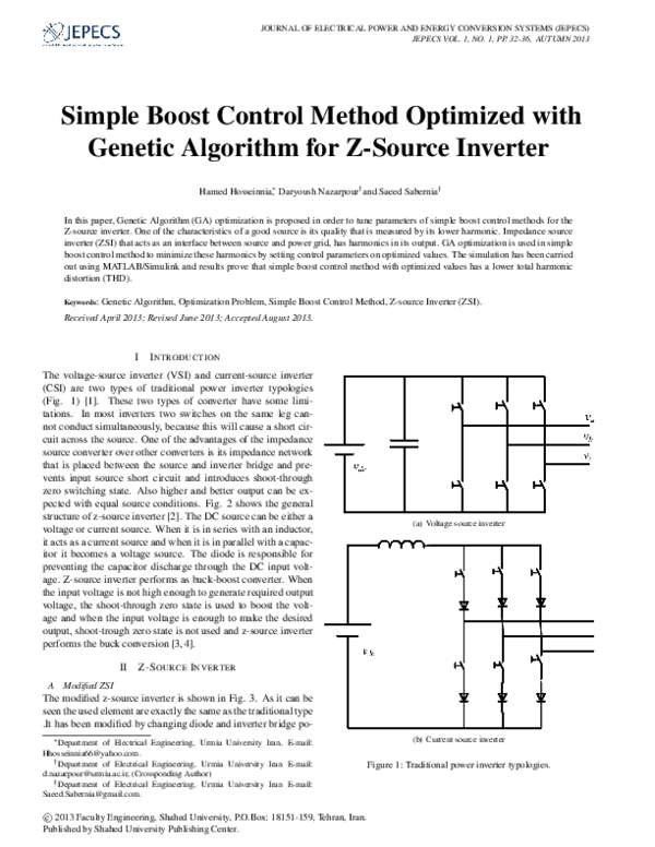 (PDF) Simple Boost Control Method Optimized with Genetic Algorithm for Z-Source Inverter