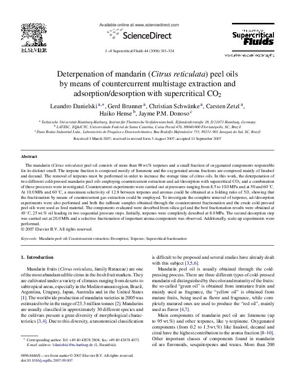 (PDF) Deterpenation of mandarin (Citrus reticulata) peel oils by means ...