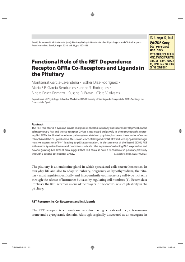 (PDF) Functional Role of the RET Dependence Receptor, GFRa Co-Receptors ...