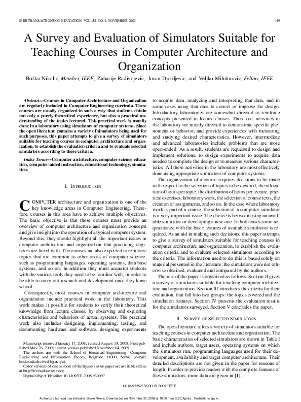 Pdf A Survey And Evaluation Of Simulators Suitable For Teaching