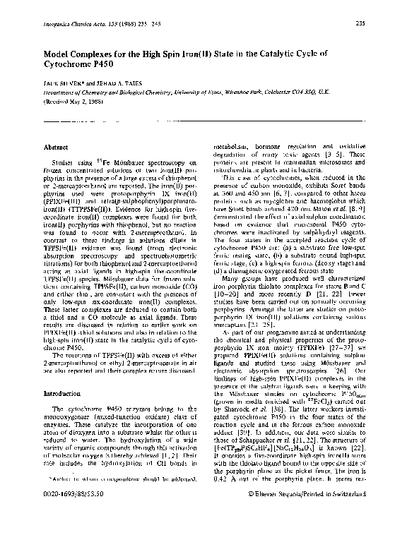 (PDF) Model complexes for the high spin iron(II) state in the catalytic ...