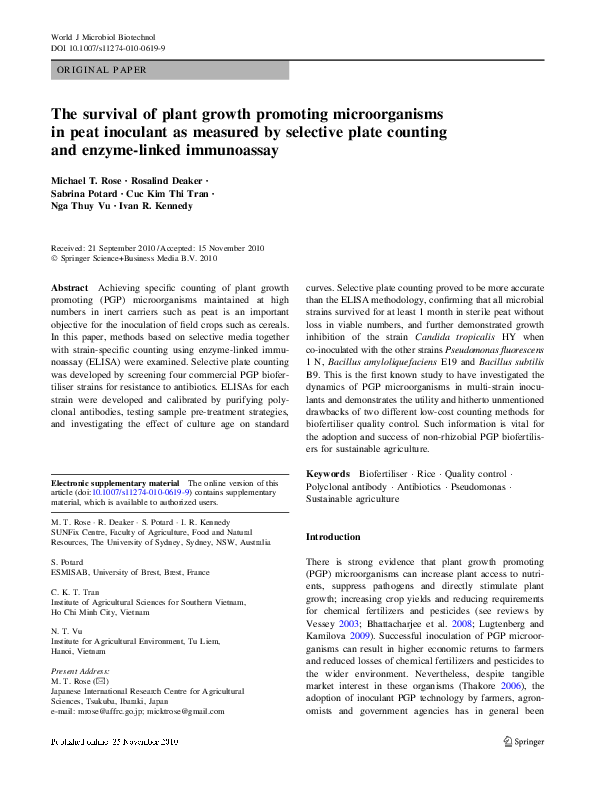 (PDF) The survival of plant growth promoting microorganisms in peat ...