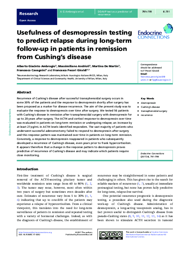 (PDF) Usefulness of desmopressin testing to predict relapse during long ...