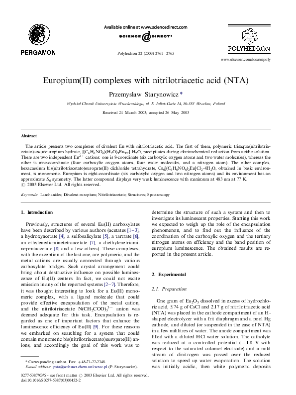 (PDF) Europium(II) complexes with nitrilotriacetic acid (NTA)