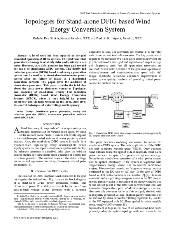 (PDF) Topologies for stand-alone DFIG based wind energy conversion system