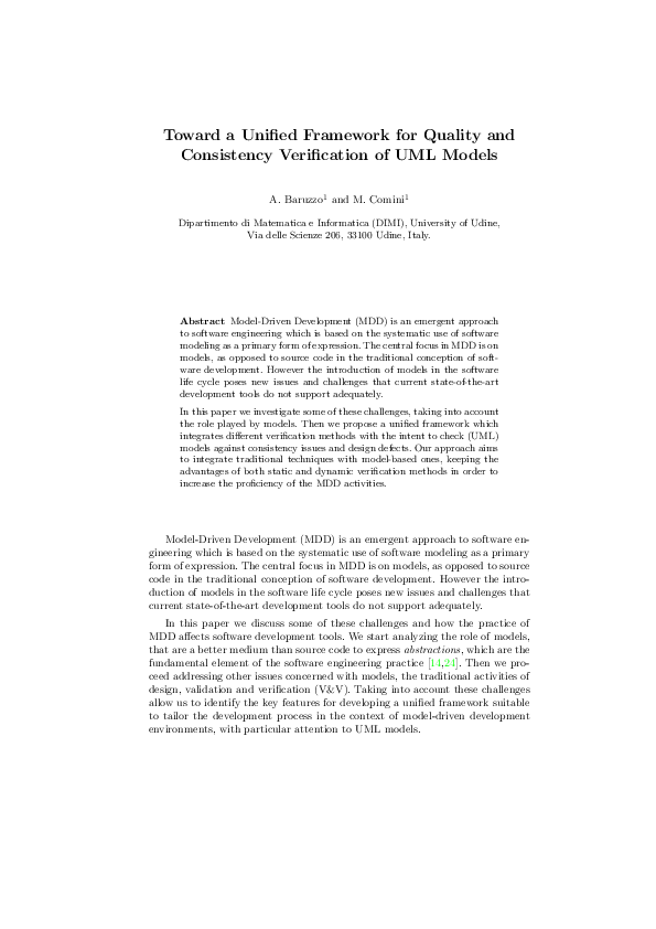 Pdf Toward A Unified Framework For Quality And Consistency Verification Of Uml Models Marco