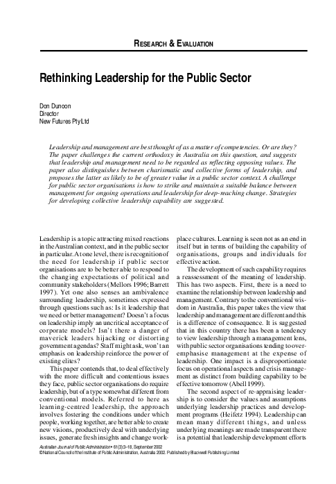 (PDF) Rethinking Leadership for the Public Sector | Don Dunoon ...