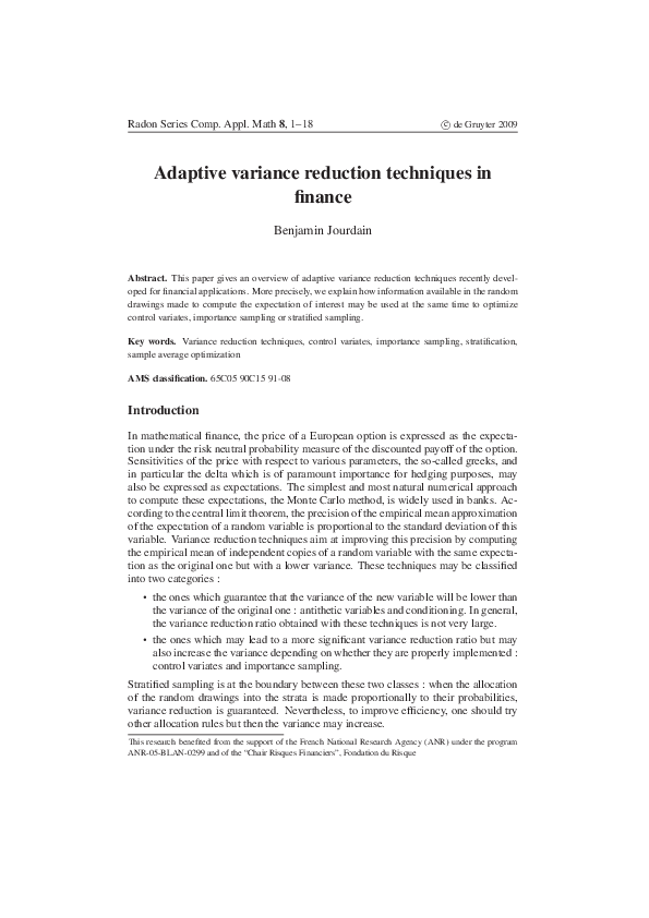 (PDF) Adaptive variance reduction techniques in finance (PDF) Adaptive variance reduction techniques in finance