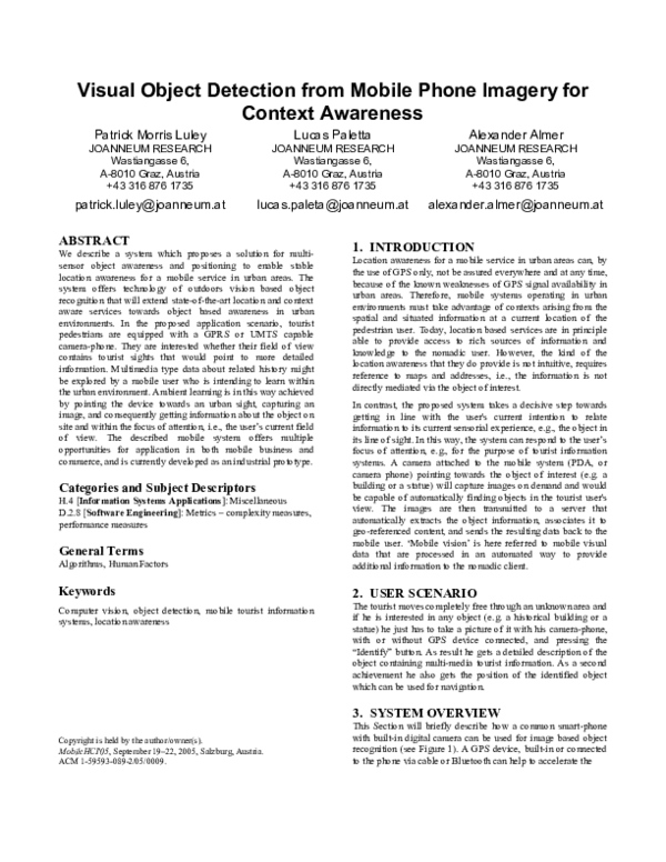 (PDF) Visual object detection from mobile phone imagery for context ...
