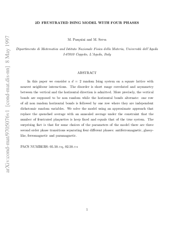 (PDF) Two-dimensional frustrated Ising model with four phases