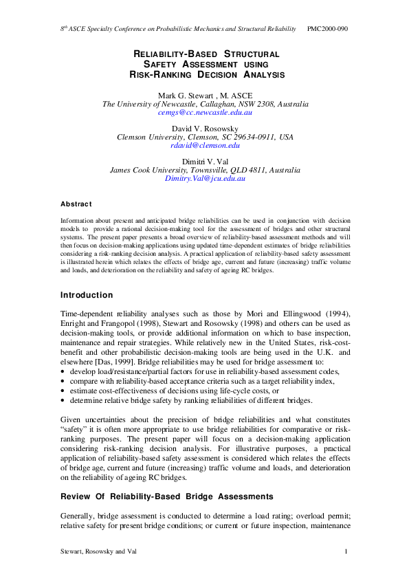 (PDF) Reliability-Based Structural Safety Assessment Using Risk-Ranking Decision Analysis