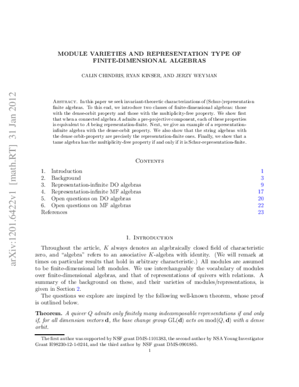 Pdf Module Varieties And Representation Type Of Finite Dimensional