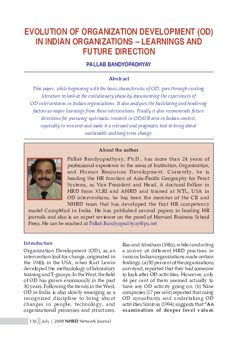 (PDF) Evolution of Organization Development (OD) in Indian ...