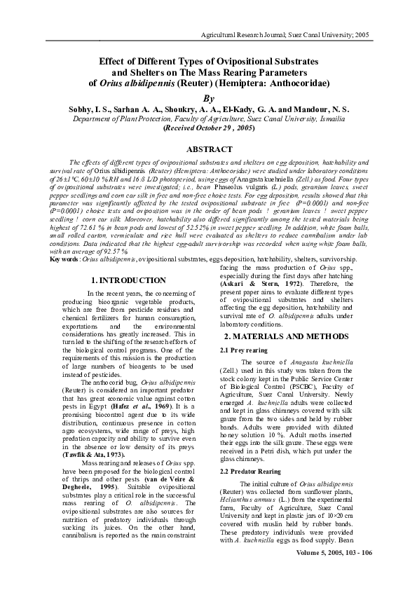 (PDF) Effect of different types of ovipositional substrates and ...