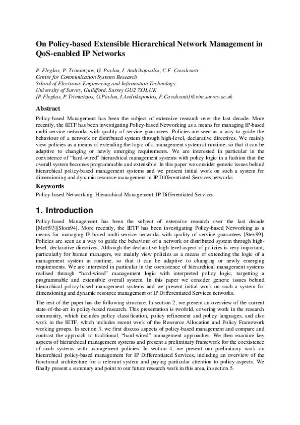 Pdf On Policy Based Extensible Hierarchical Network Management In Qos