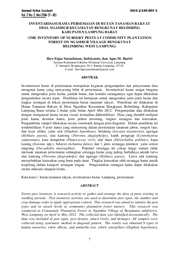 (PDF) Inventarisasi Hama Persemaian Di Hutan Tanaman Rakyat Desa ...