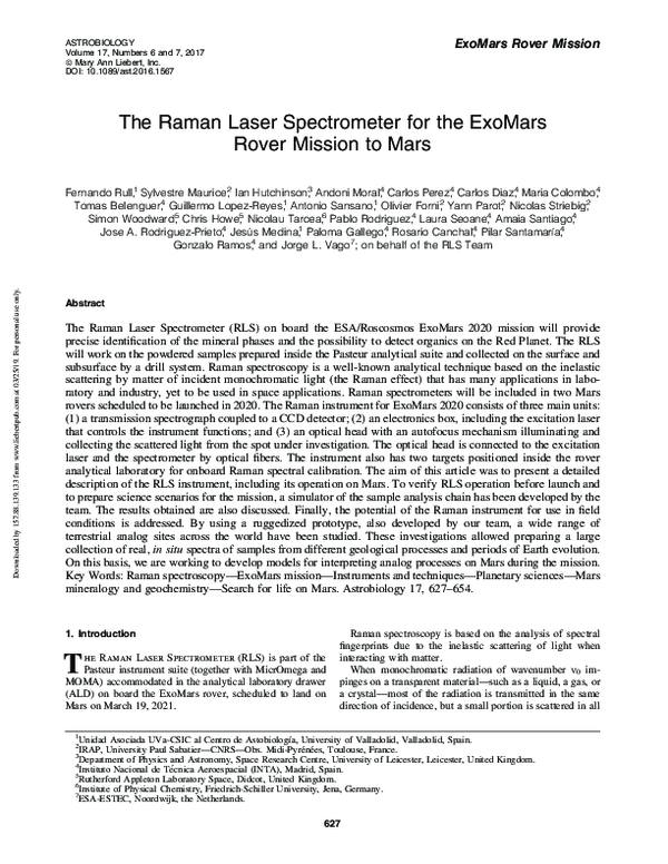 (PDF) The Raman Laser Spectrometer for the ExoMars Rover Mission to Mars