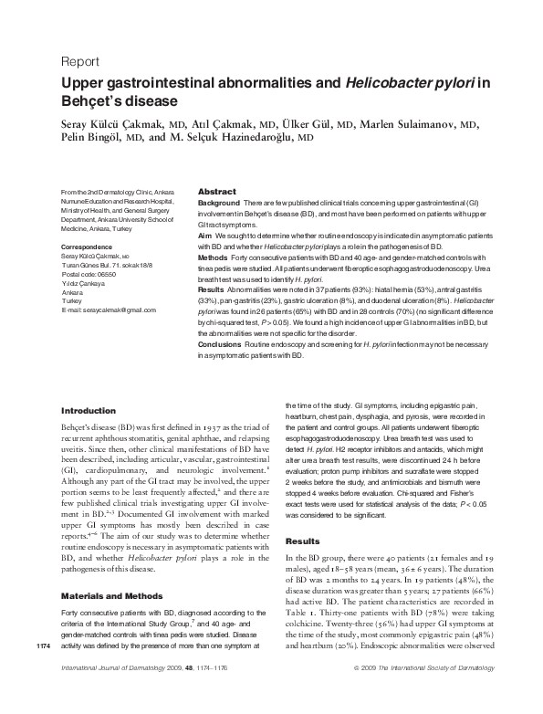 (PDF) Upper gastrointestinal abnormalities and Helicobacter pylori in ...
