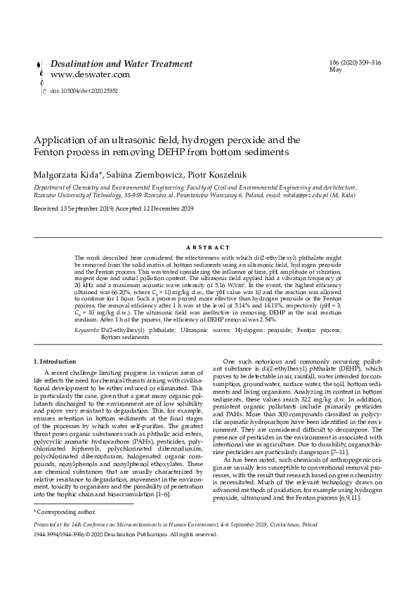 (PDF) Application of an ultrasonic field, hydrogen peroxide and the ...