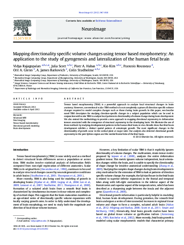 (PDF) Mapping directionality specific volume changes using tensor based morphometry: An ...