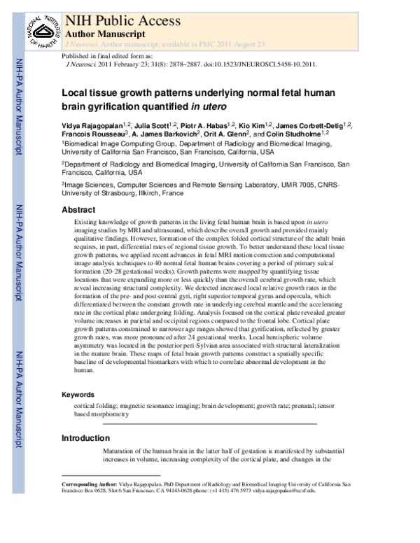 (PDF) Local Tissue Growth Patterns Underlying Normal Fetal Human Brain ...