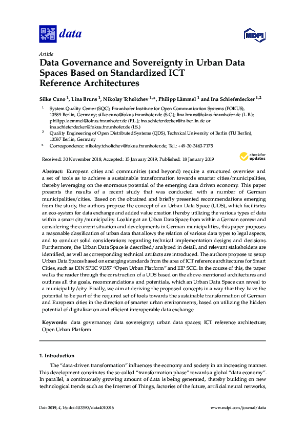(PDF) Data Governance and Sovereignty in Urban Data Spaces Based on Standardized ICT Reference ...