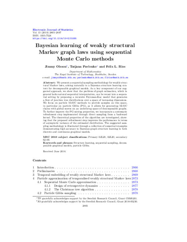 (PDF) Bayesian learning of weakly structural Markov graph laws using sequential Monte Carlo methods