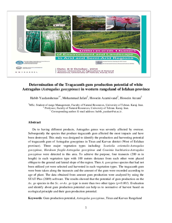 (PDF) Determination of the Tragacanth gum production potential of white ...