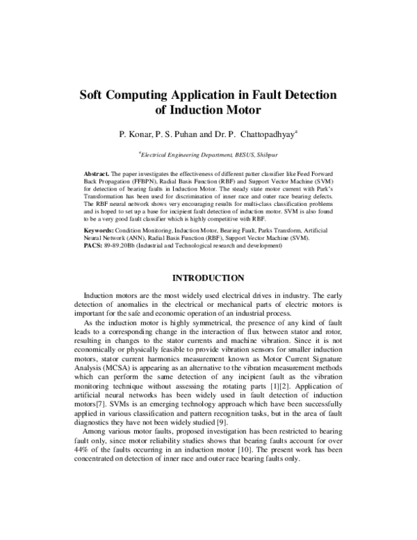 (PDF) Soft Computing Application in Fault Detection of Induction Motor