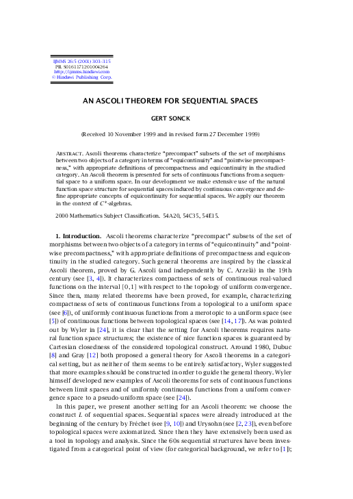 (PDF) An Ascoli theorem for sequential spaces