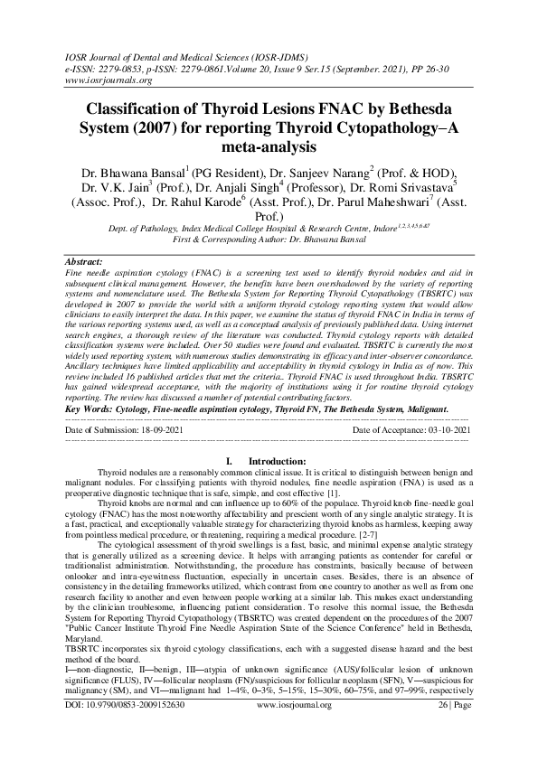 (PDF) Classification of Thyroid Lesions FNAC by Bethesda System (2007 ...
