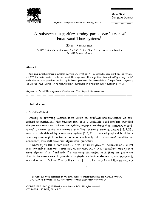 Pdf A Polynomial Algorithm Testing Partial Confluence Of Basic Semi Thue Systems