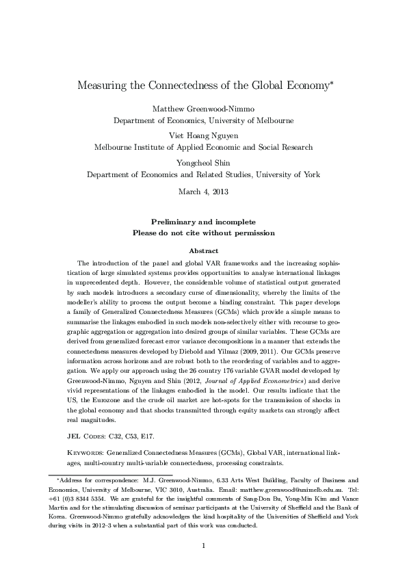 (PDF) Measuring the Connectedness of the Global Economy