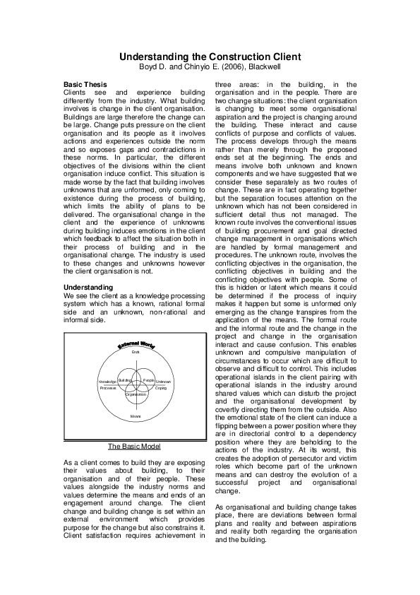 (PDF) Understanding the Construction Client Summary