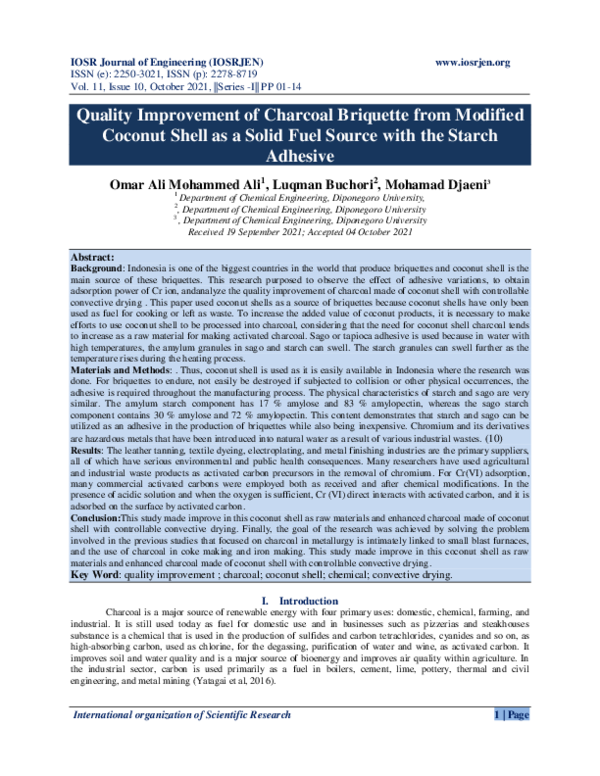 (PDF) Quality Improvement of Charcoal Briquette from Modified Coconut ...