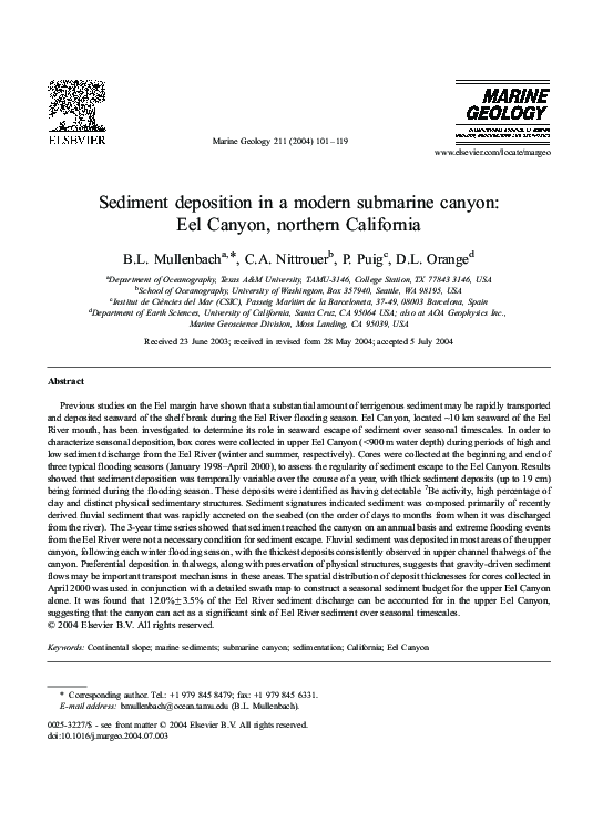 (PDF) Sediment deposition in a modern submarine canyon: Eel Canyon ...