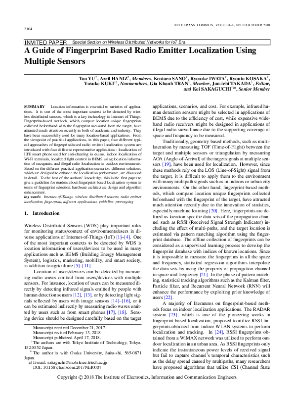 (PDF) A Guide of Fingerprint Based Radio Emitter Localization Using ... (PDF) A Guide of Fingerprint Based Radio Emitter Localization Using ...