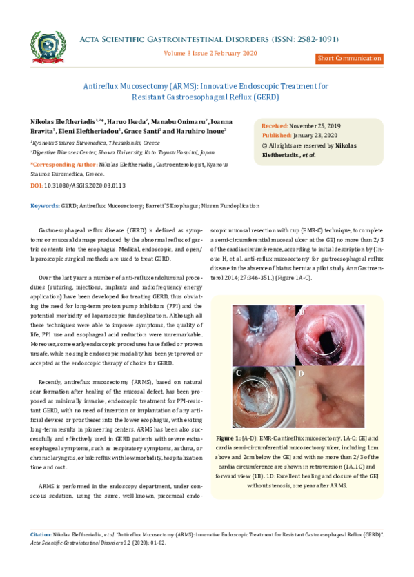 (PDF) Antireflux Mucosectomy (ARMS): Innovative Endoscopic Treatment ...
