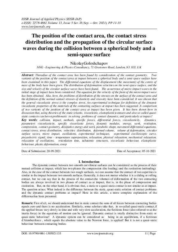 (PDF) The position of the contact area, the contact stress distribution ...