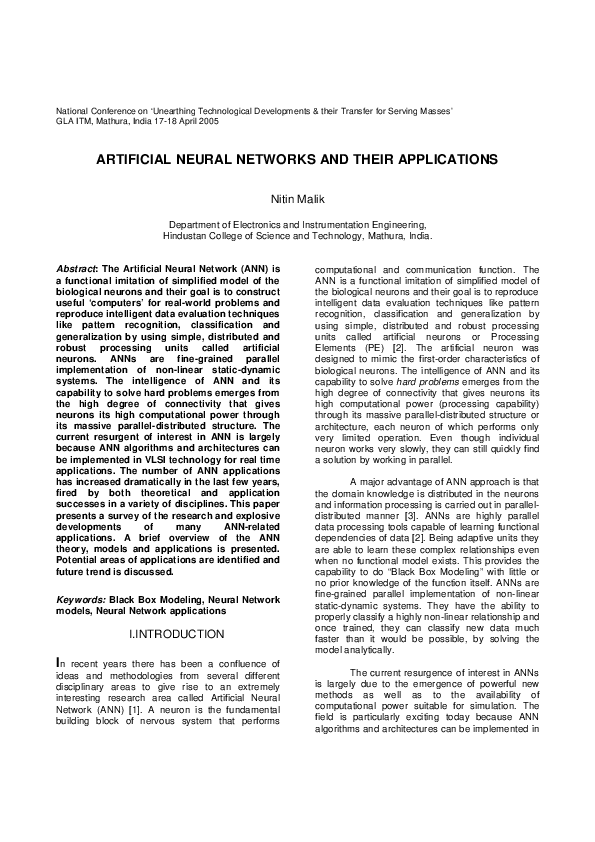 Pdf Artificial Neural Networks And Their Application In Biological And Agricultural Research
