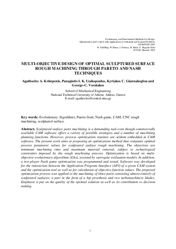 (PDF) Multi-objective design of optimal sculptured surface rough machining through Pareto and ...