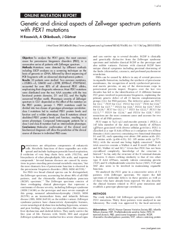(PDF) Genetic and clinical aspects of Zellweger spectrum patients with ...